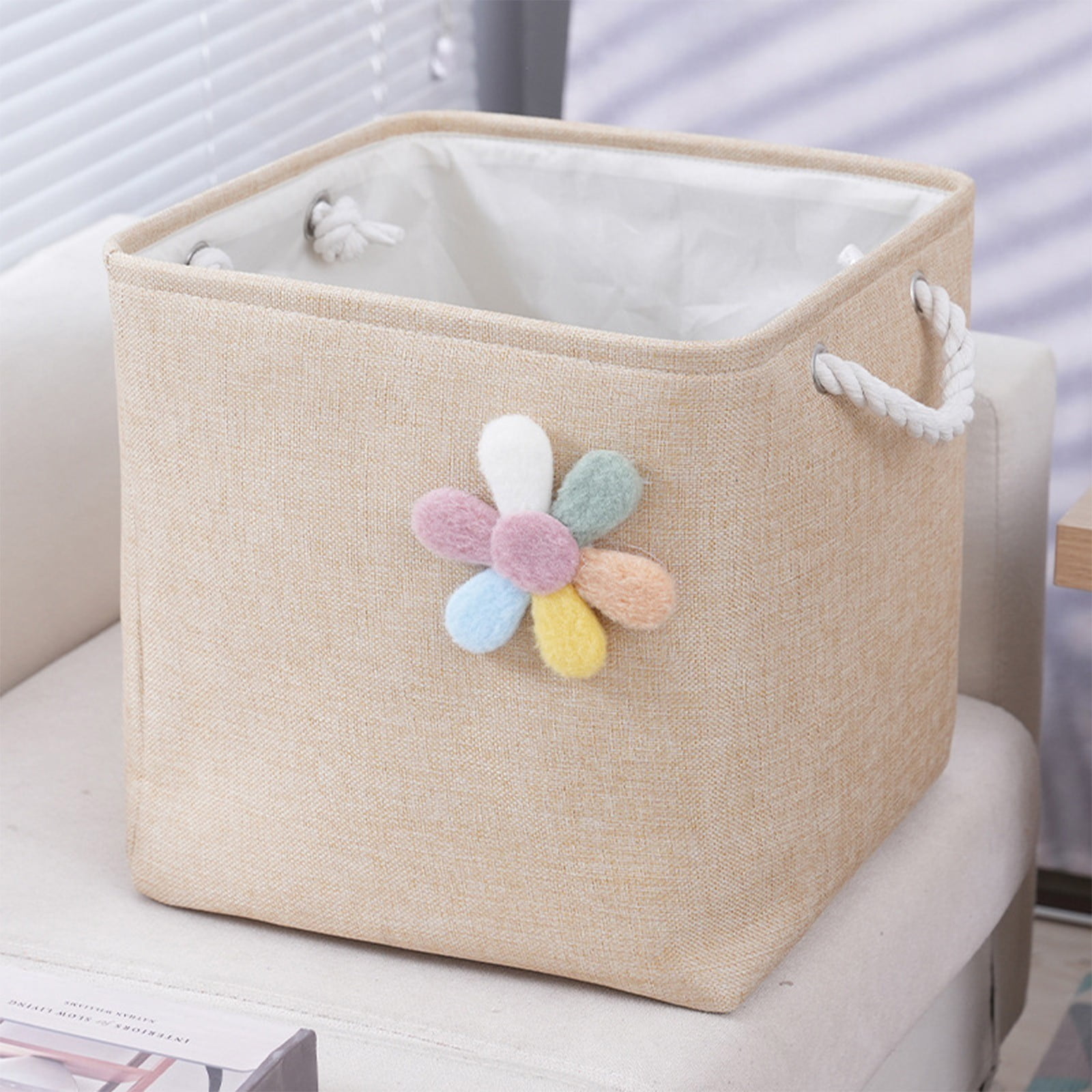 Decorative Storage Baskets Light Cream Cloth Bin Colorful Flower ...