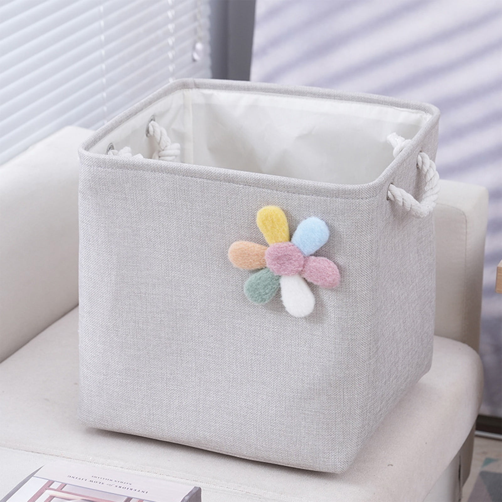 Decorative Storage Baskets Light Cream Cloth Bin Colorful Flower ...
