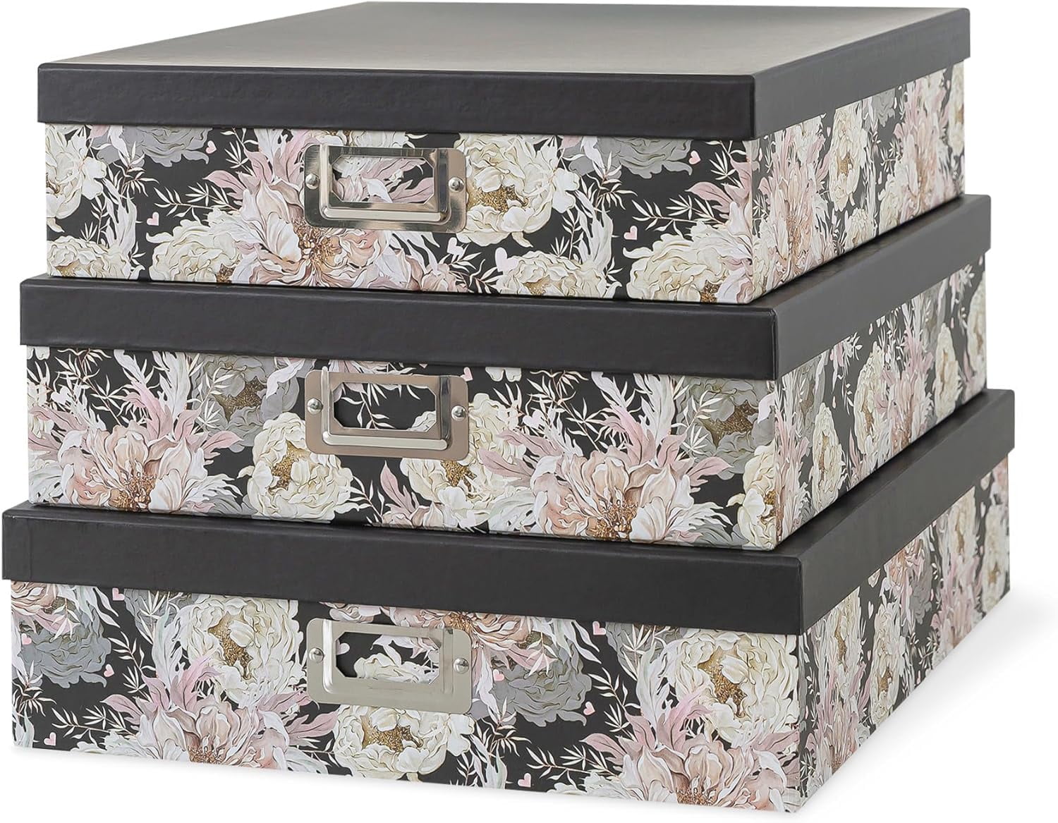 Decorative Storage Boxes with Lids for Organizing, Set of 3 Floral ...