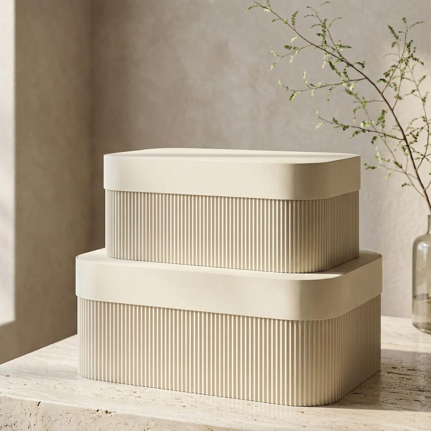 Decorative Storage Boxes with Lids – Set of 2 Beautiful Fluted ...