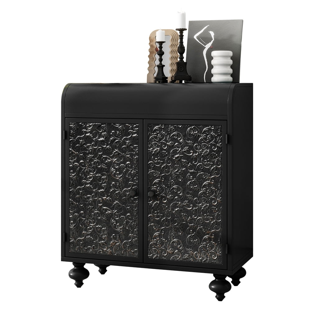 Decorative Storage Cabinet - Distressed 2-Door Sideboard with Embossed ...
