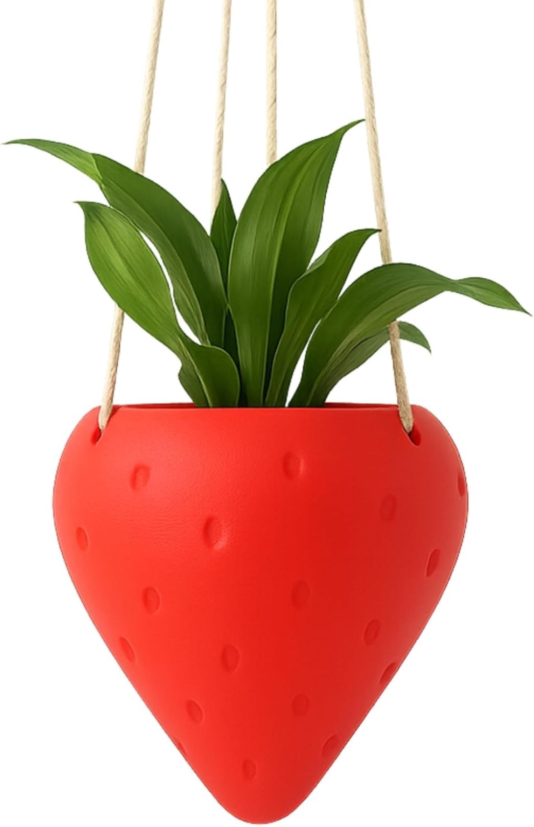 Decorative Strawberry Hanging Planter, Red Indoor Plant Pot with Rope ...