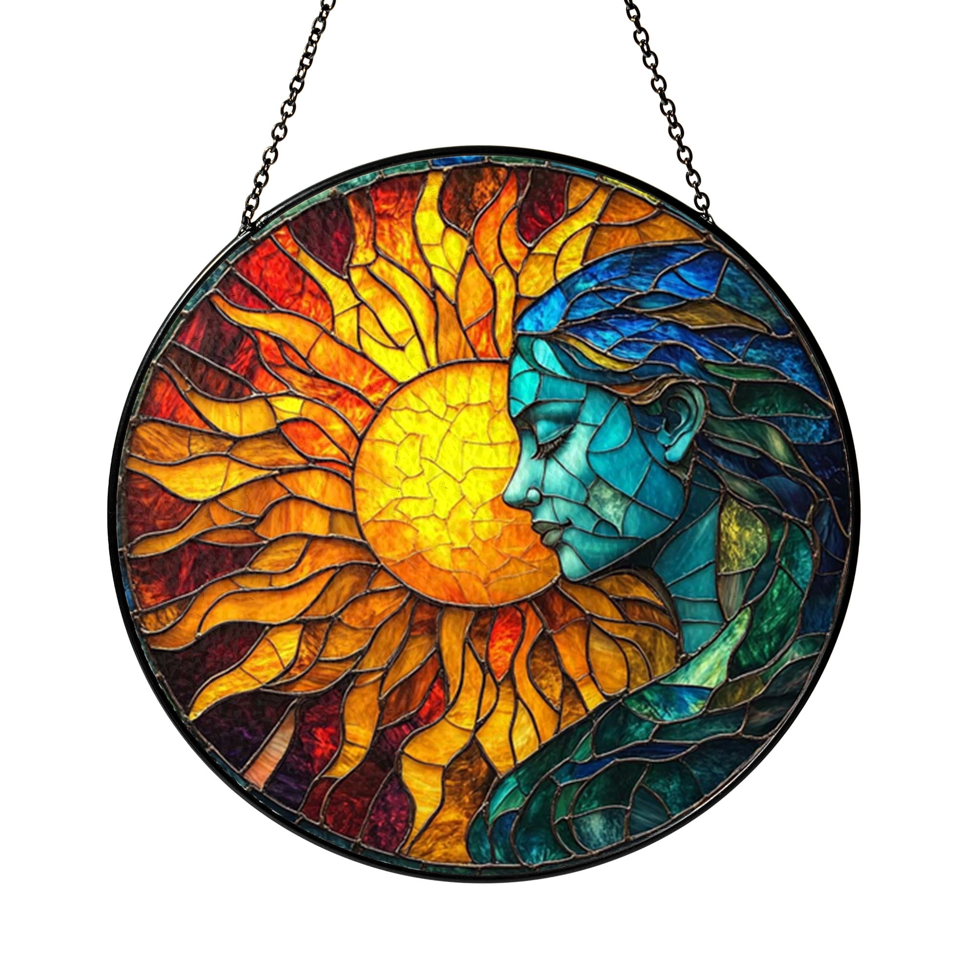Decorative Sun Design Stained Glass Suncatcher – Round Window Art ...