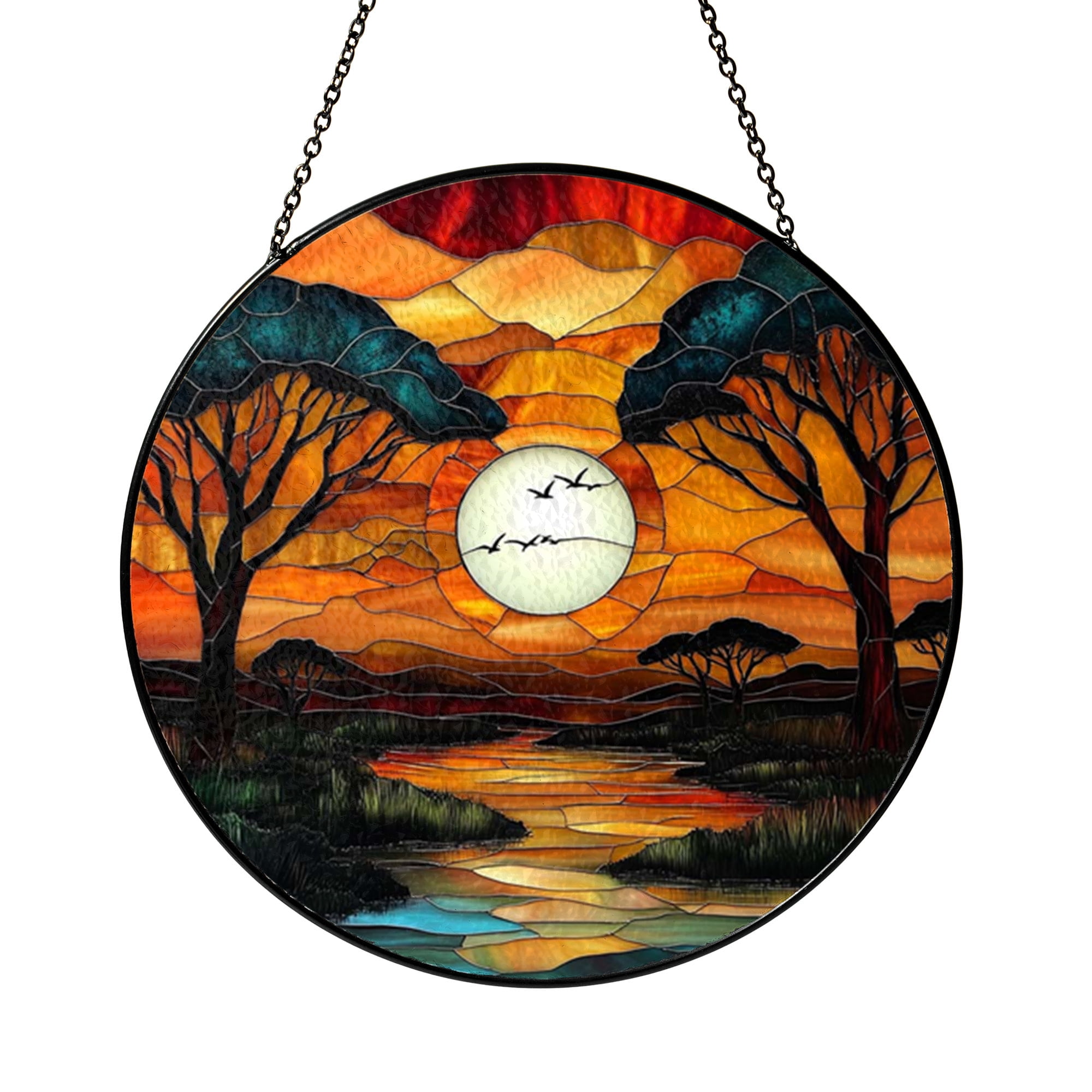 Decorative Sunset Island Stained Glass Suncatcher – Round Window Art ...