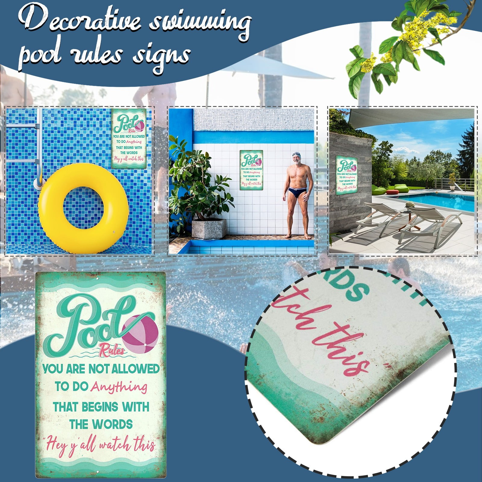 Decorative Swimming Pool Rules Signs, Indoor/Outdoor Aluminum Metals ...