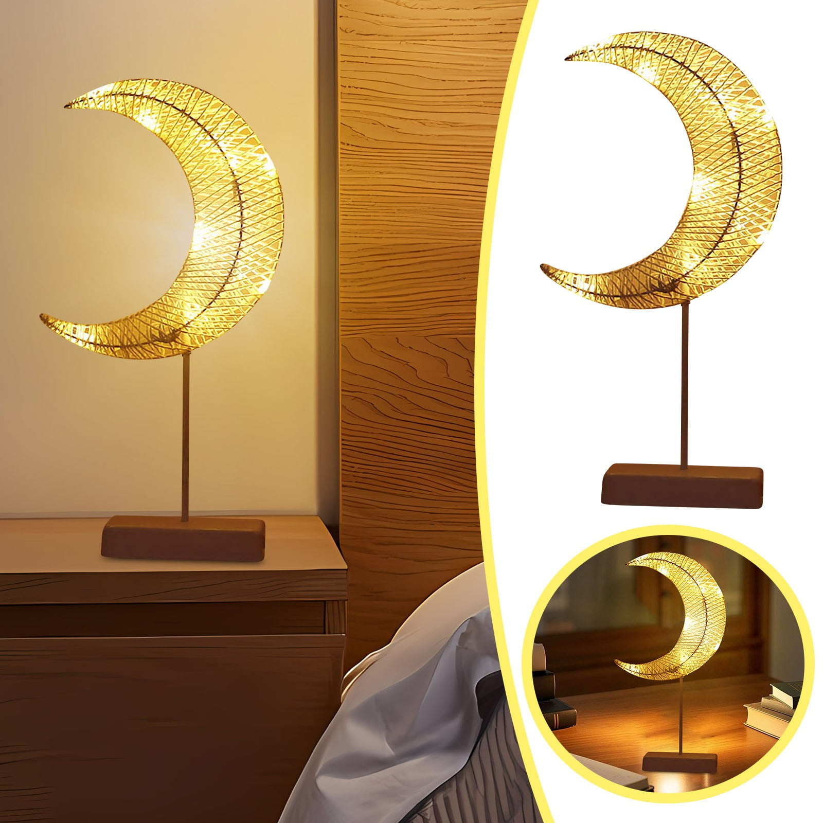 Decorative Table Lamp, Adjustable Moon Shape Ramadan Desk Lamp USB ...