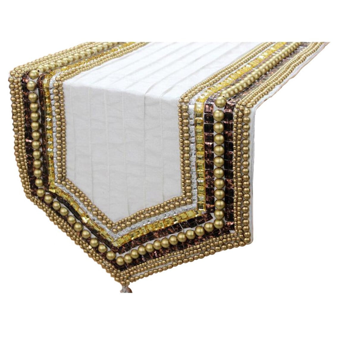 Decorative Table Runner Ivory, 14 inch wide x 60 inch long Silk Beaded ...