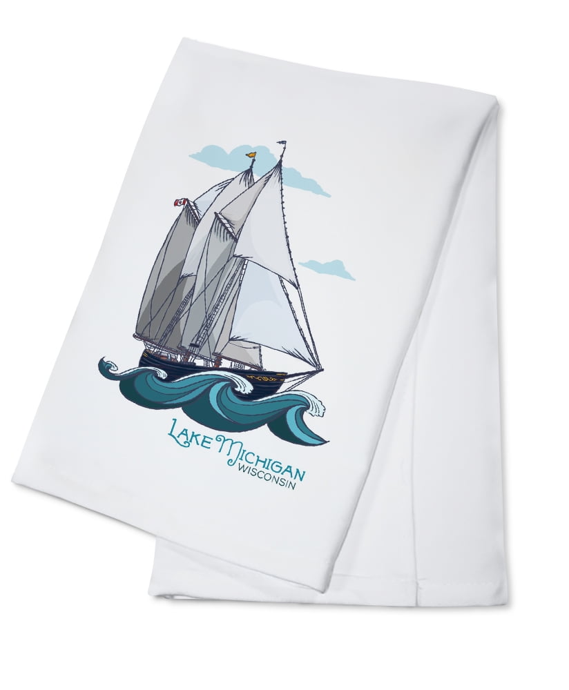 Decorative Tea Towel, Apron Lake Michigan, Wisconsin, Schooner ...