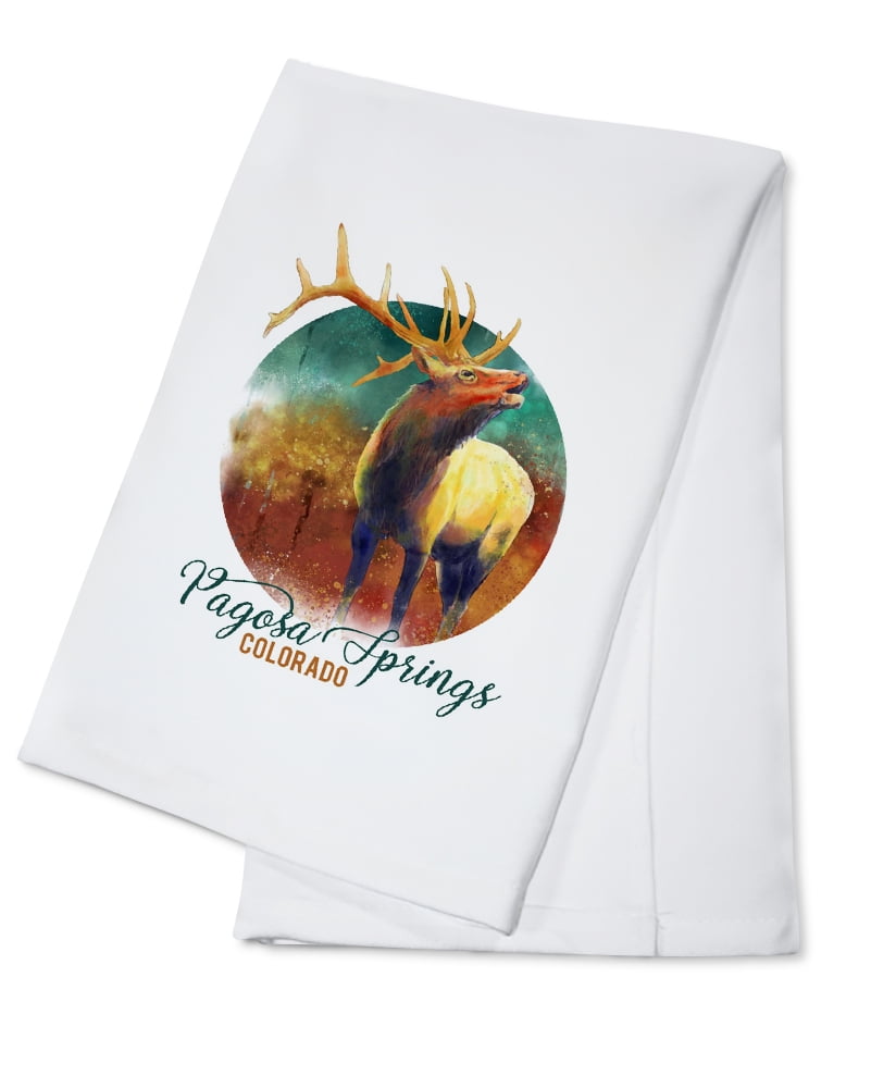 Decorative Tea Towel, Apron Pagosa Springs, Colorado, Elk, Watercolor ...