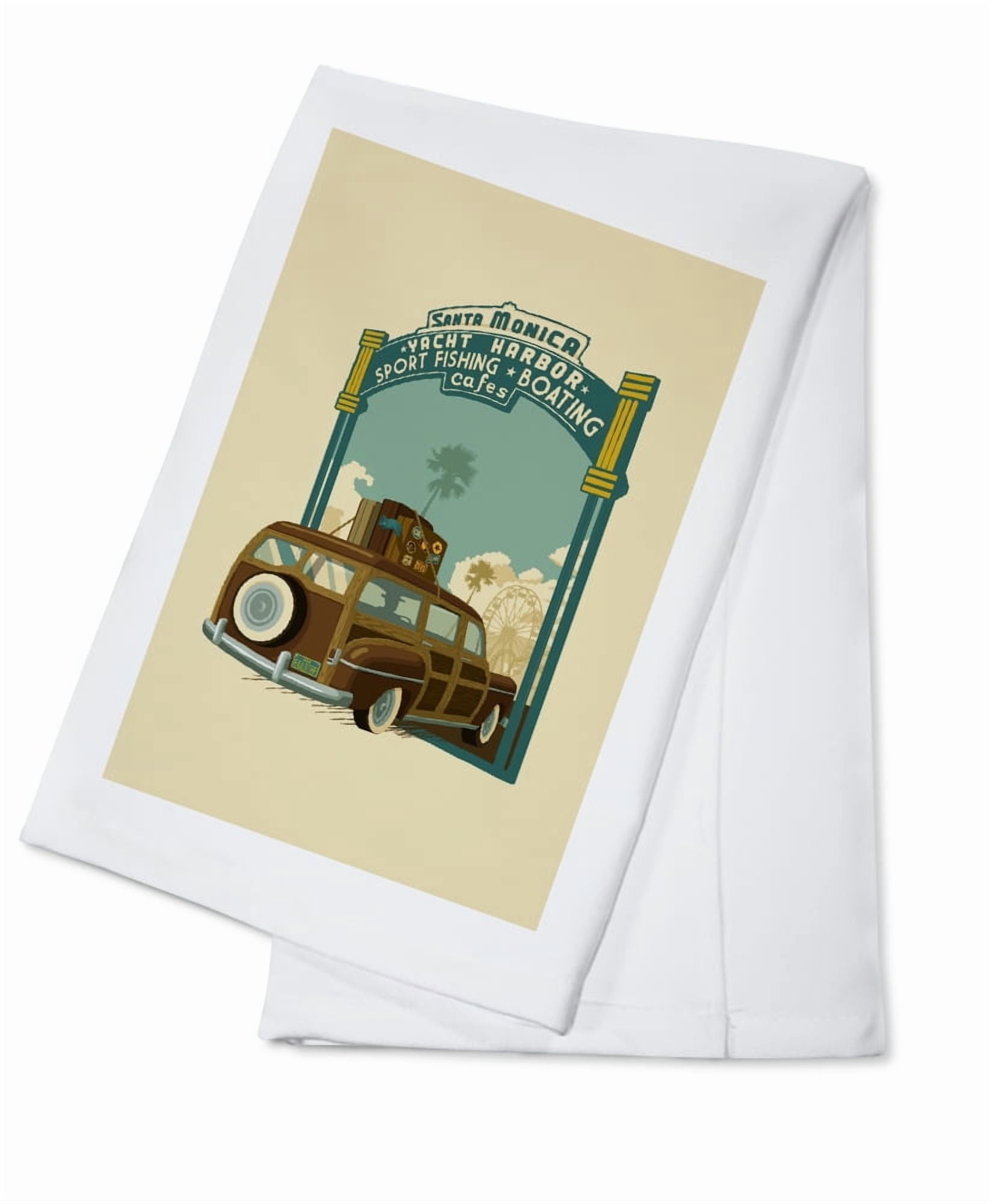 Decorative Tea Towel, Apron Santa Monica, California, Route 66, Pier ...