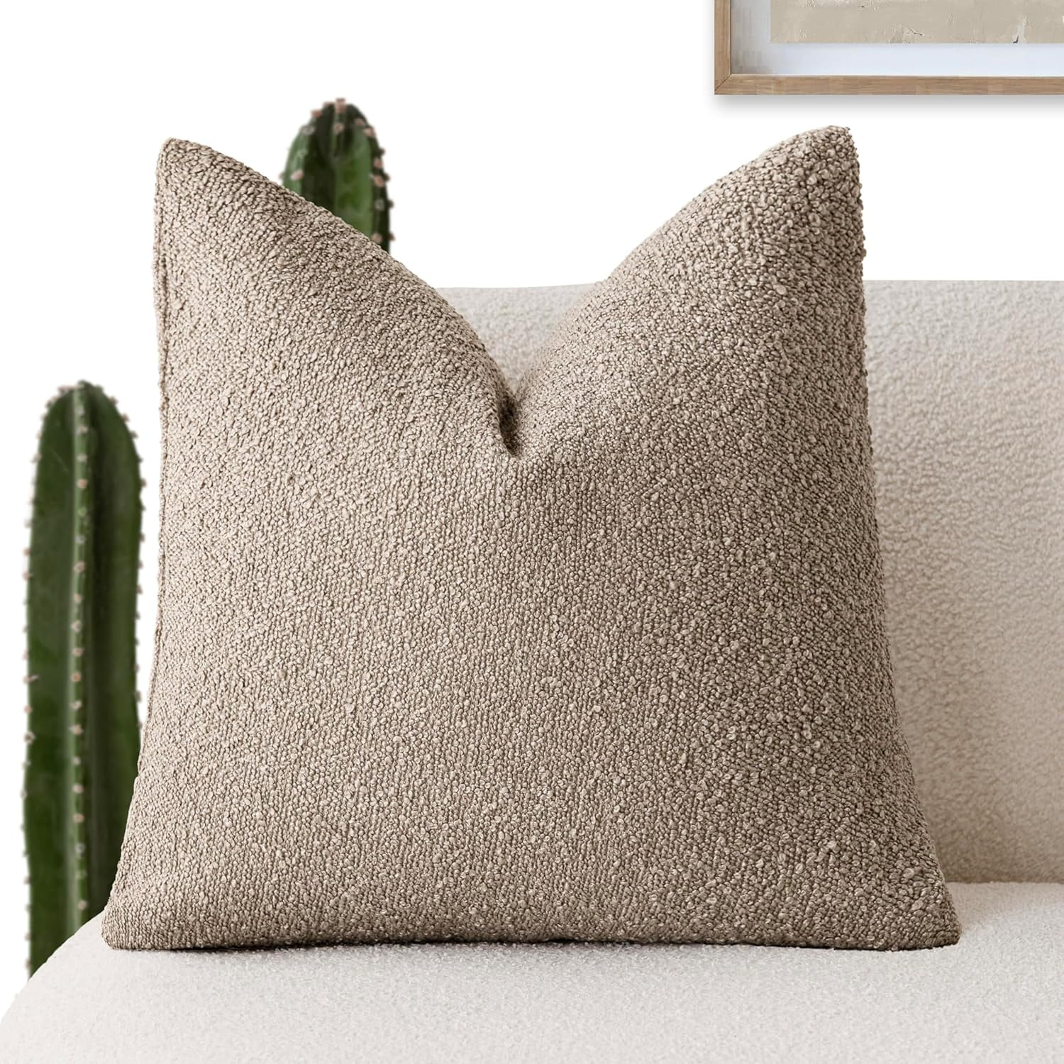 Decorative Textured Boucle Throw Pillow Covers Accent Solid Pillow ...