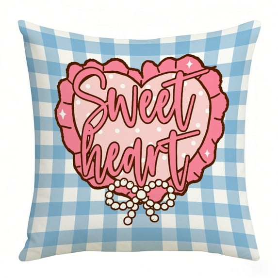 Decorative Throw Pillow Cover with Heart and Letter Print Ruffled Edge ...