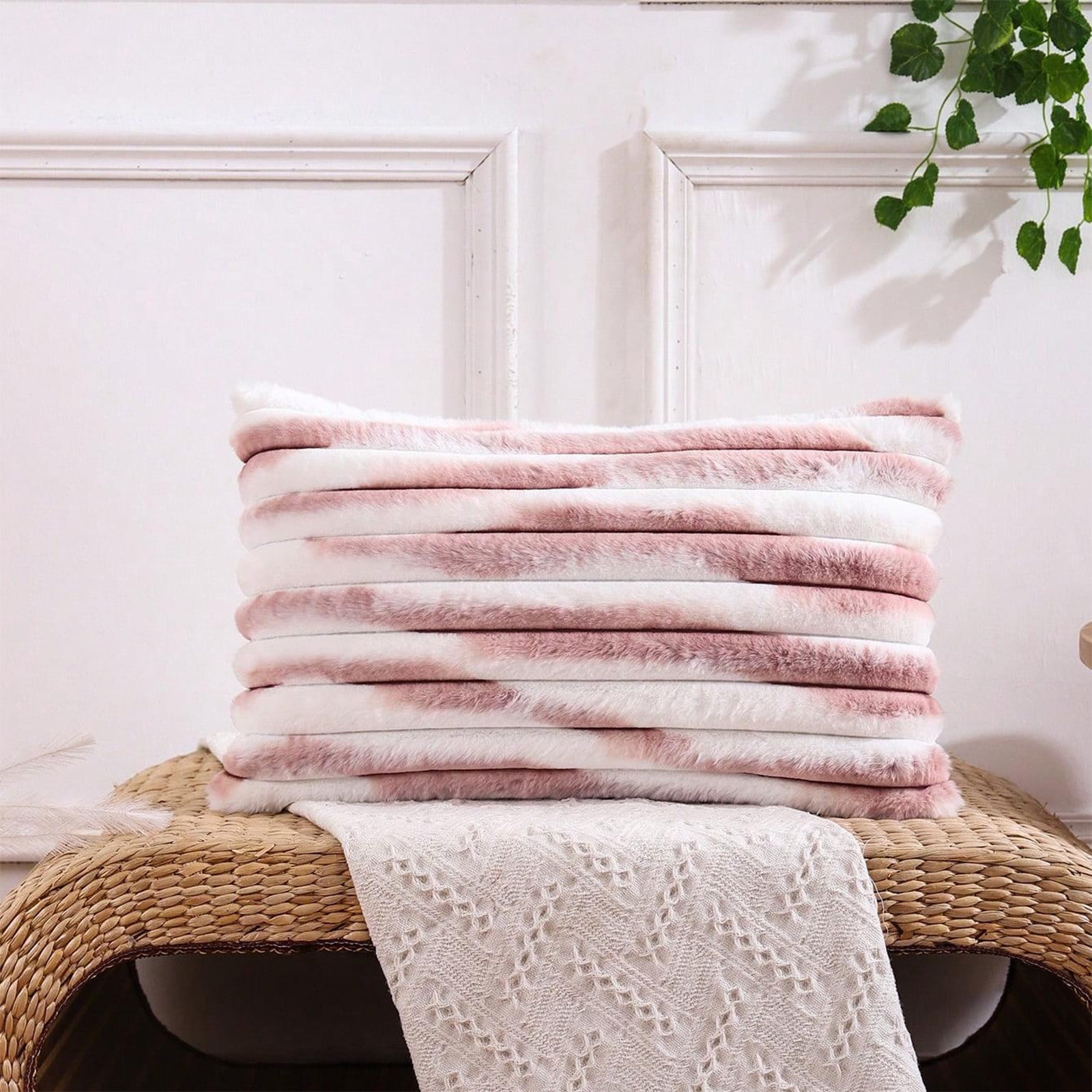 Decorative Throw Pillow Covers 12x20 Inch,Soft Tie-Dye Faux Rabbit Fur ...