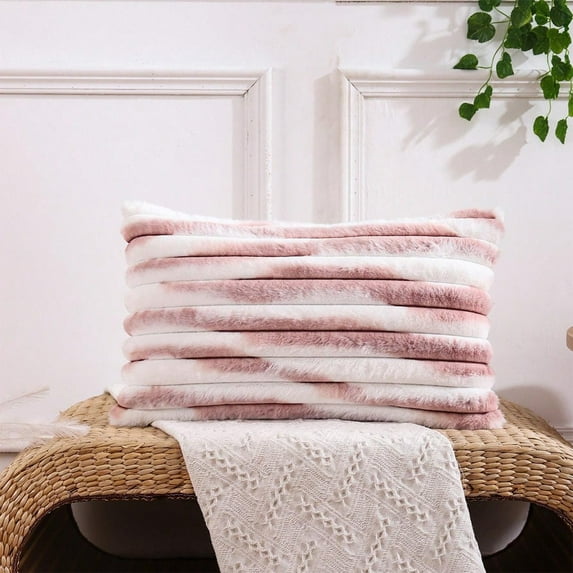 Decorative Throw Pillow Covers 12x20 Inch,Soft Tie-Dye Faux Rabbit Fur ...