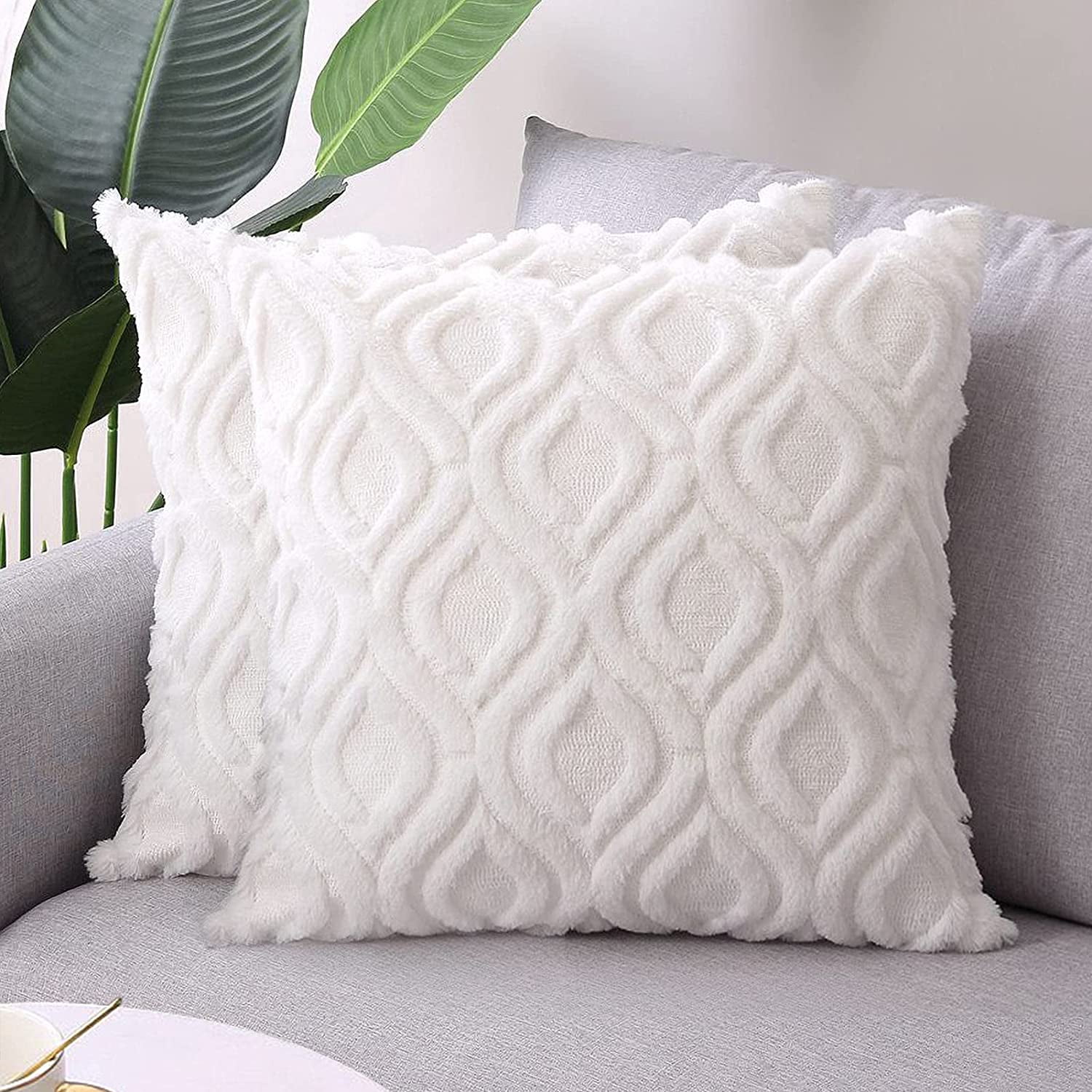 Decorative Throw Pillow Covers 18x18, Faux Fur Farmhouse Boho Pillow ...