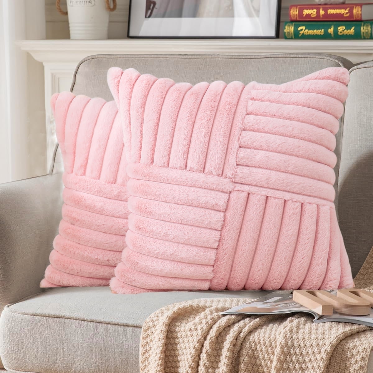 Decorative Throw Pillow Covers 18x18 Set of 2 Faux Fur Plush Soft ...