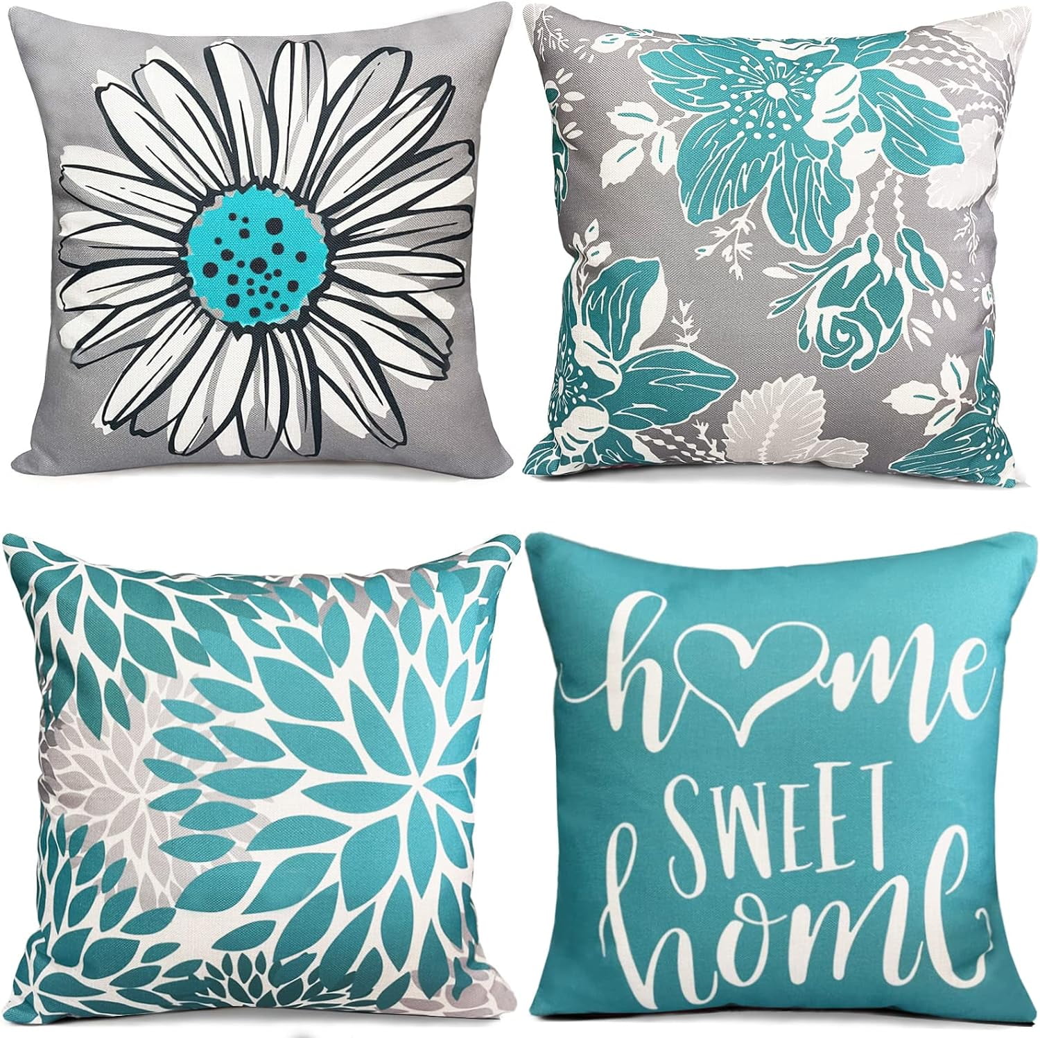 Decorative Throw Pillow Covers 20x20 Inch Pillow Covers Set of 4 Teal ...