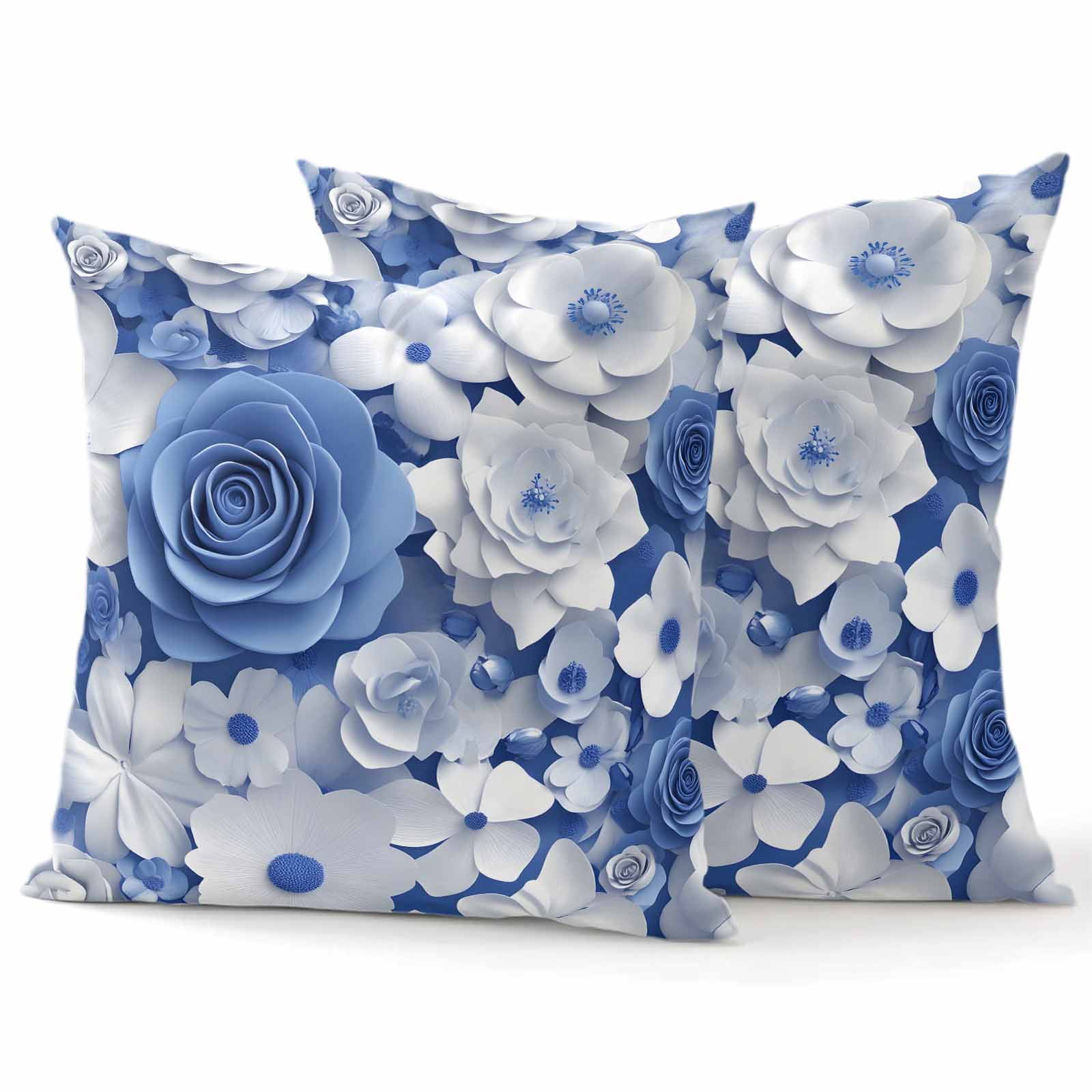 Decorative Throw Pillow Covers 20x20 Inch Set of 2 Blue Flower Home ...