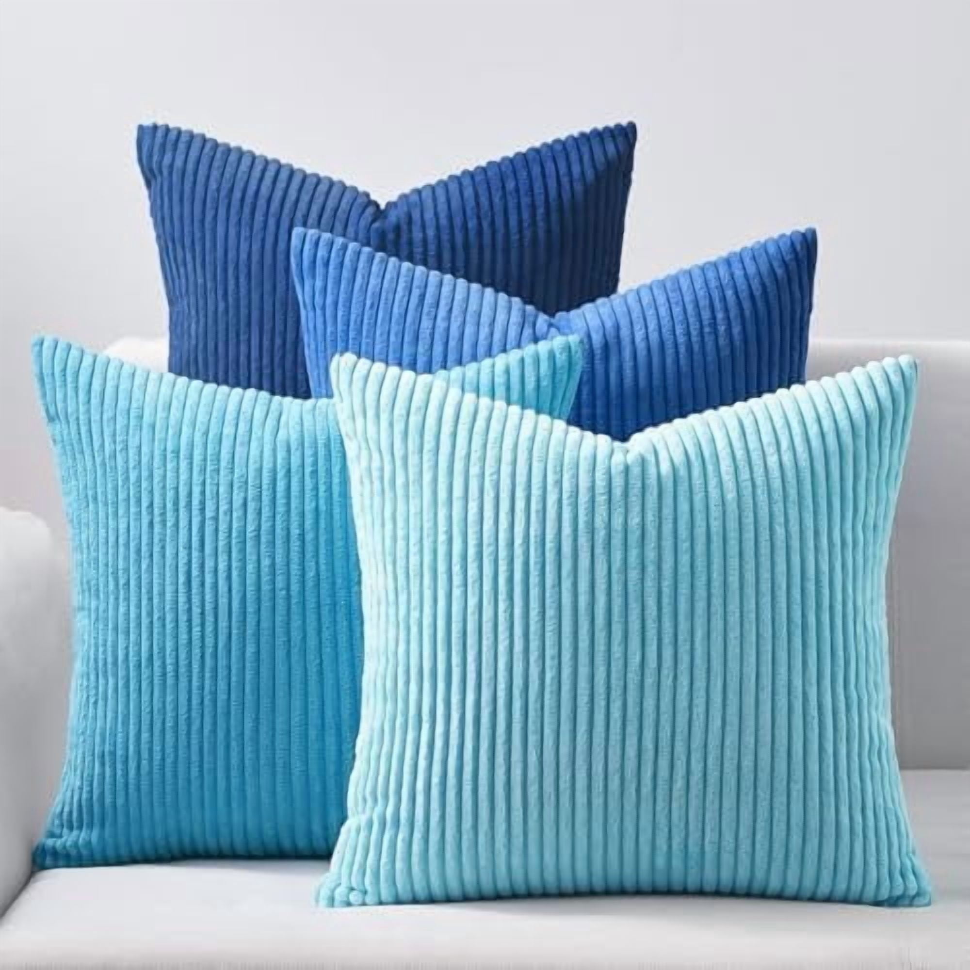 Decorative Throw Pillow Covers Aque Teal Blue Series,Summer Corduroy ...