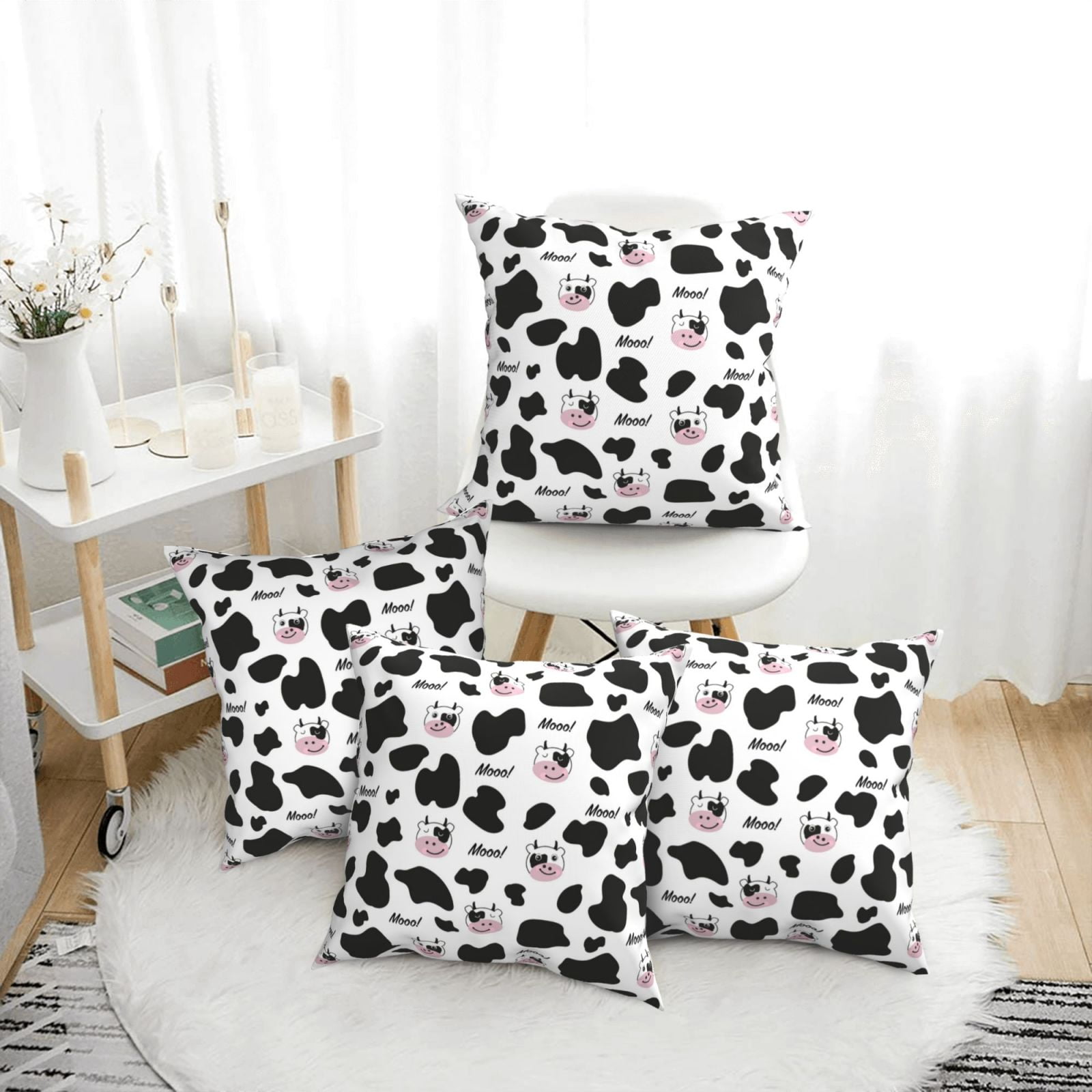 Decorative Throw Pillow Covers - Cartoon Cute Cow Print Cow Head Pack ...
