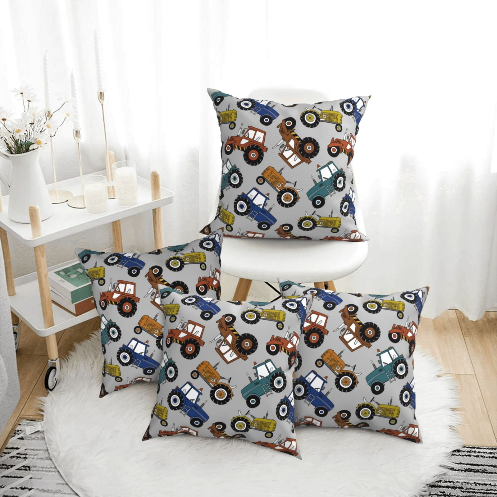Decorative Throw Pillow Covers - Color tractor Pack of 4 Soft Square ...