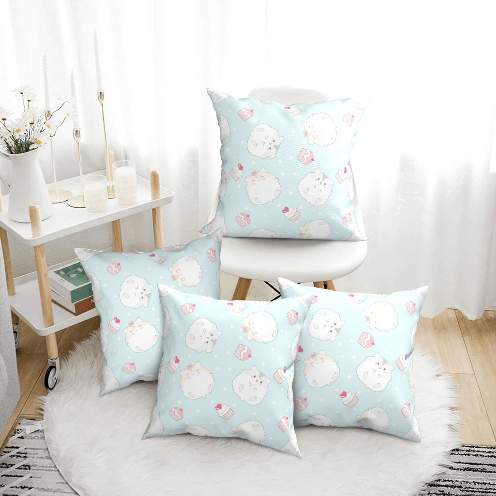 Decorative Throw Pillow Covers - Cute Cartoon Hamster Cake Pack of 4 ...