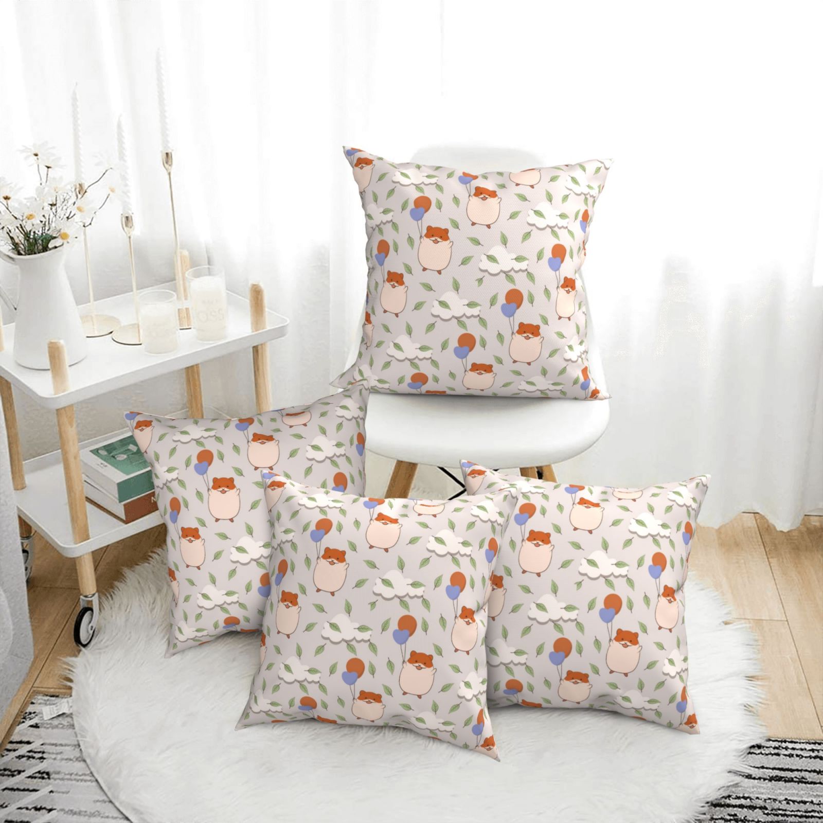 Decorative Throw Pillow Covers - Cute Hamster Balloon Leaves Pack of 4 ...
