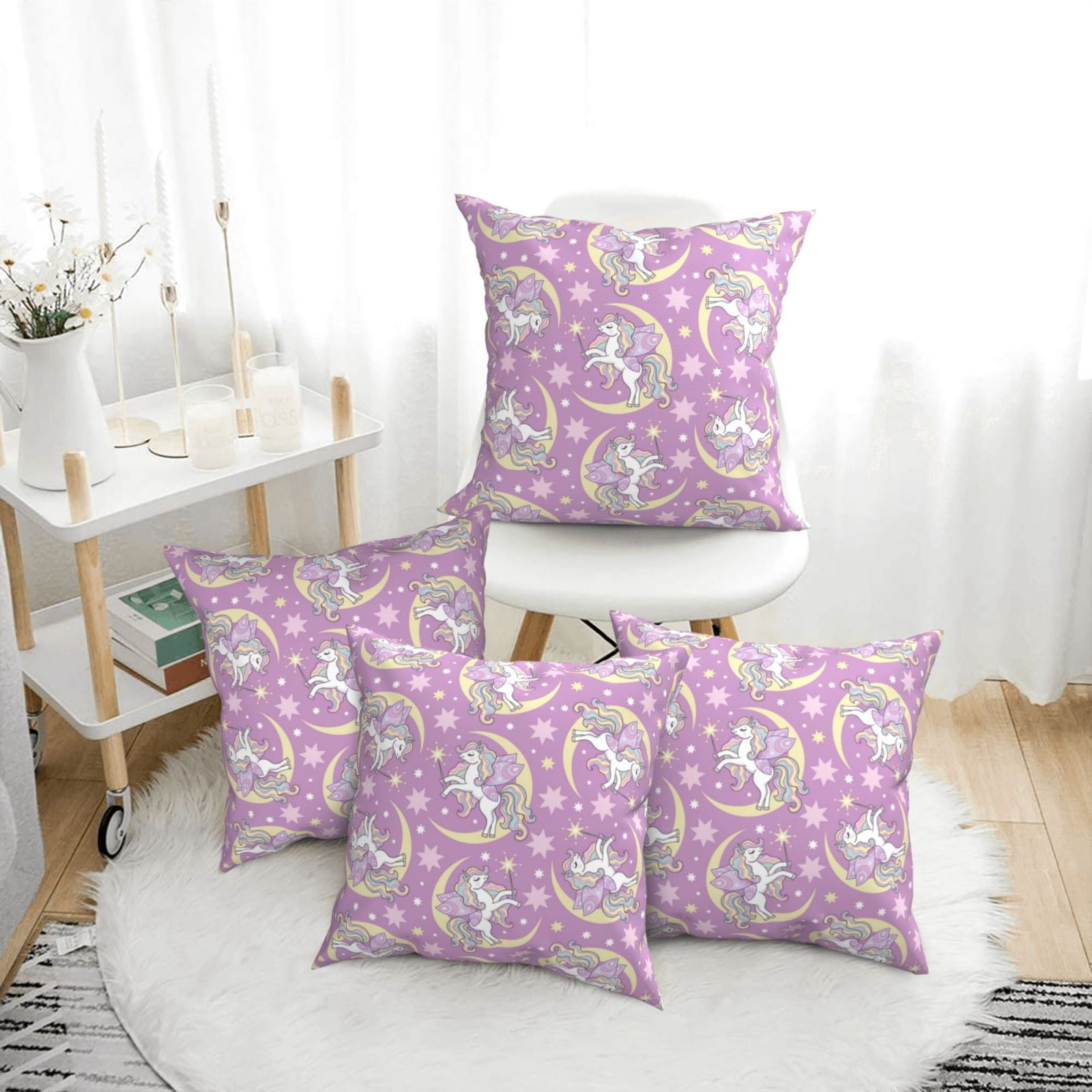 Decorative Throw Pillow Covers - Cute magic horse Pack of 4 Soft Square ...
