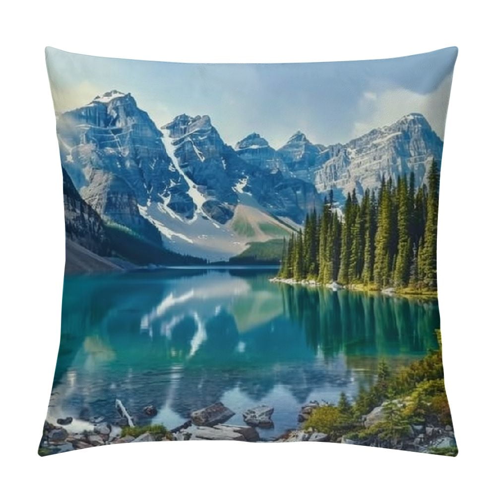 Decorative Throw Pillow Covers Lake Mountain Landscape Print Throw ...