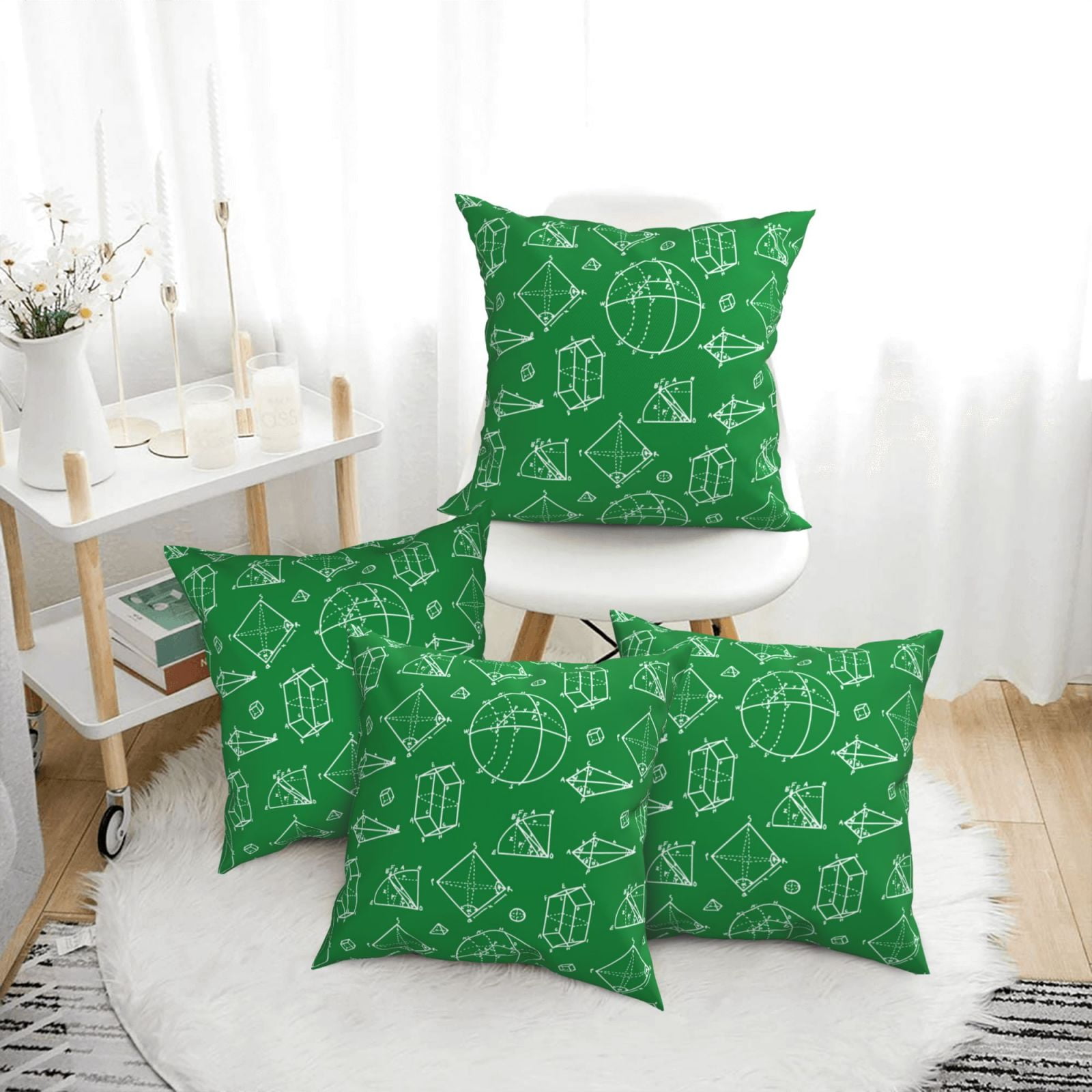 Decorative Throw Pillow Covers - Math Geometric Print green Pack of 4 Soft Square Pillowcase ...