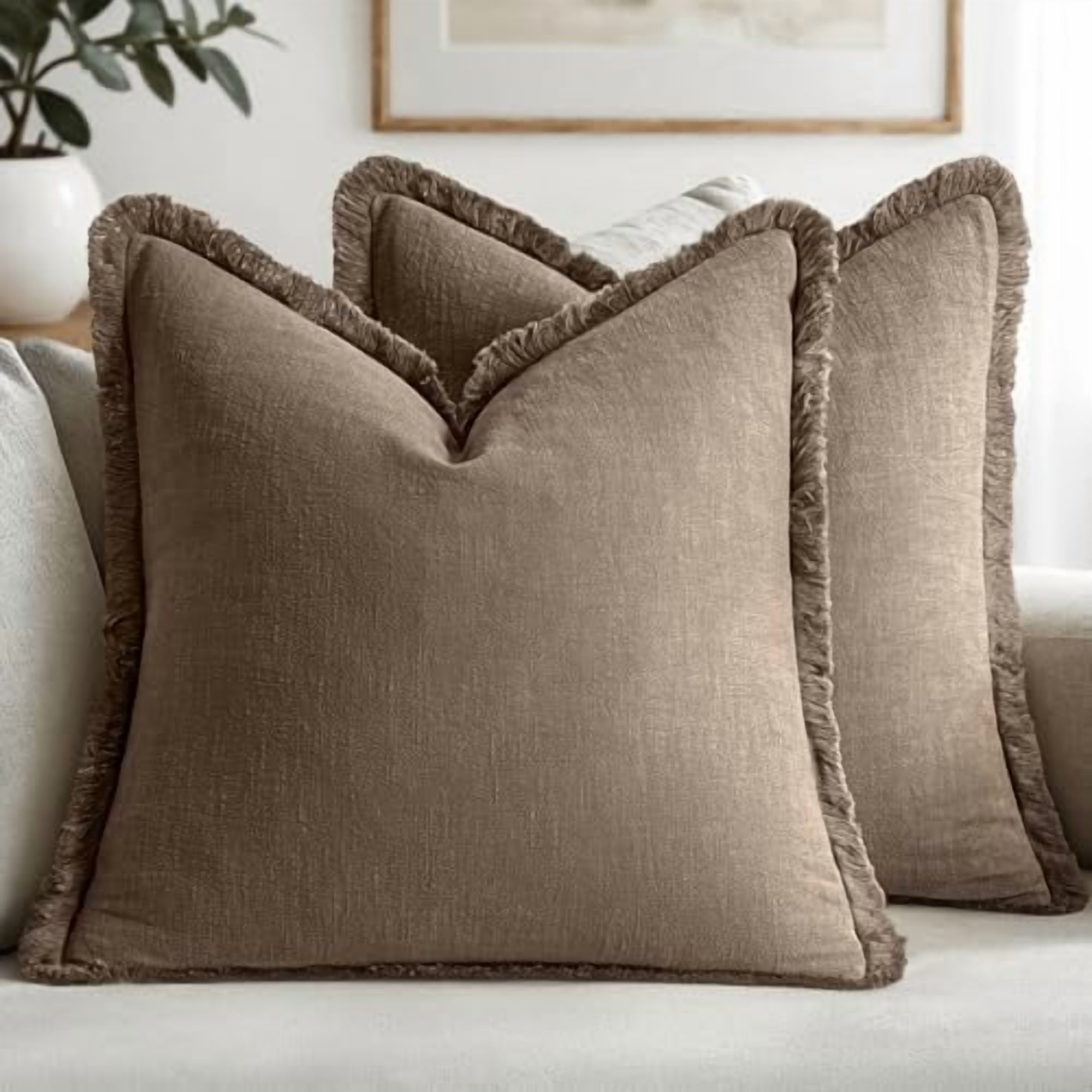 Decorative Throw Pillow Covers Neutral Linen Fringe Throw Pillows Set ...