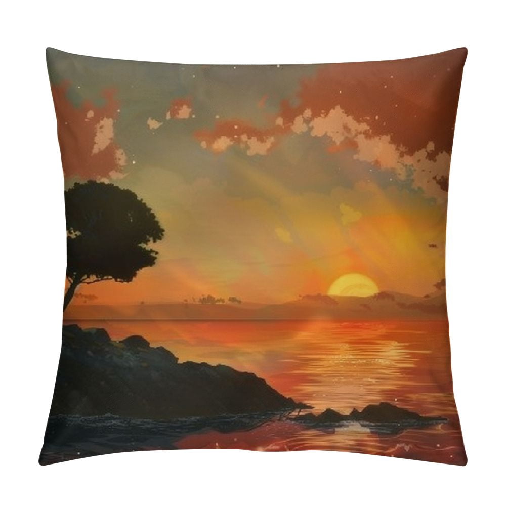 Decorative Throw Pillow Covers Ocean Sunset Landscape Print Throw ...