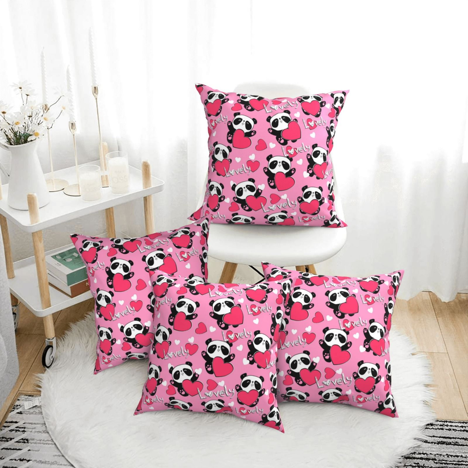 Decorative Throw Pillow Covers - Panda Heart Valentine Pink Pack of 4 ...