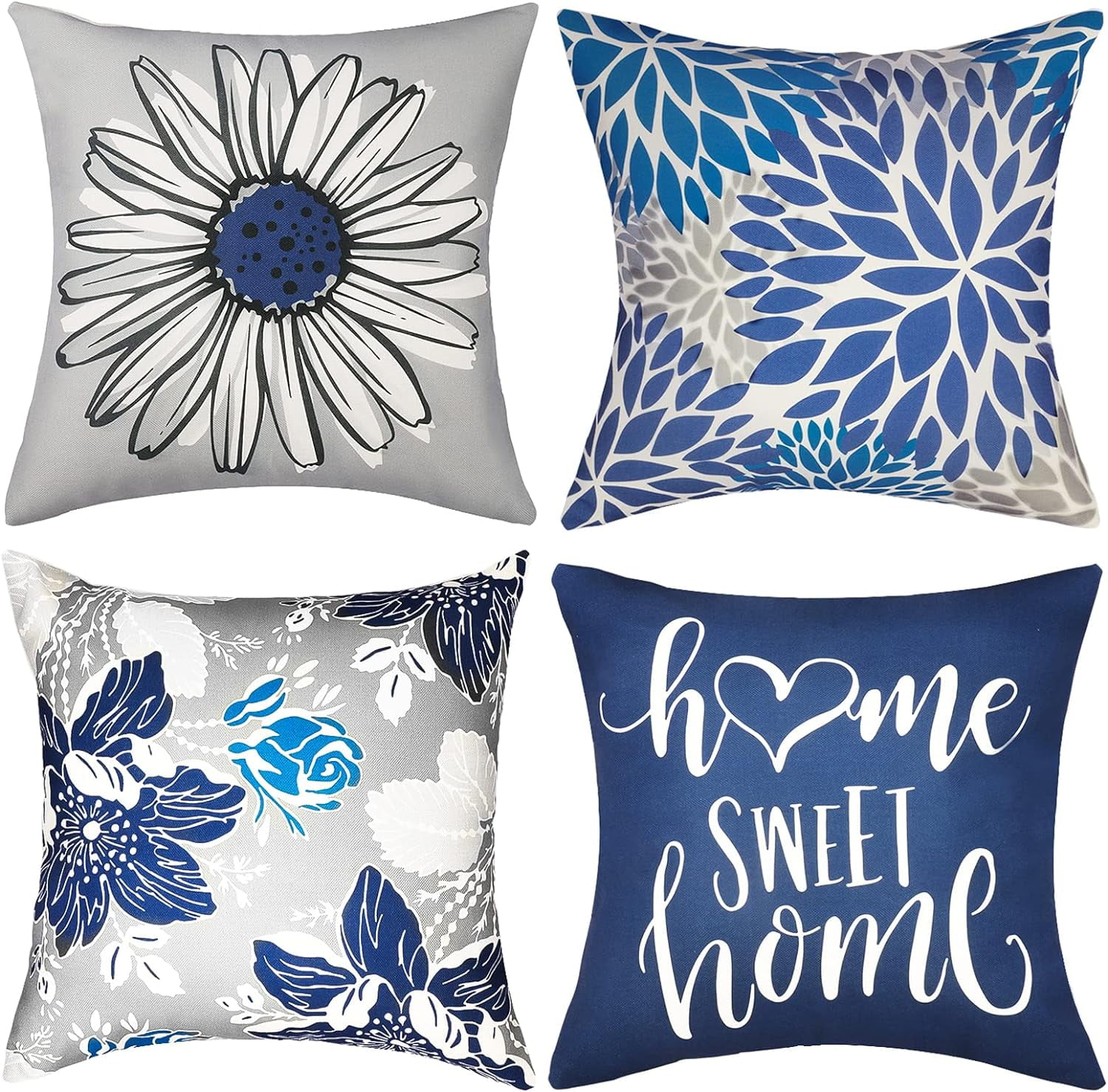 Decorative Throw Pillow Covers Set of 4 Blue Pillow Covers 18x18 inch ...