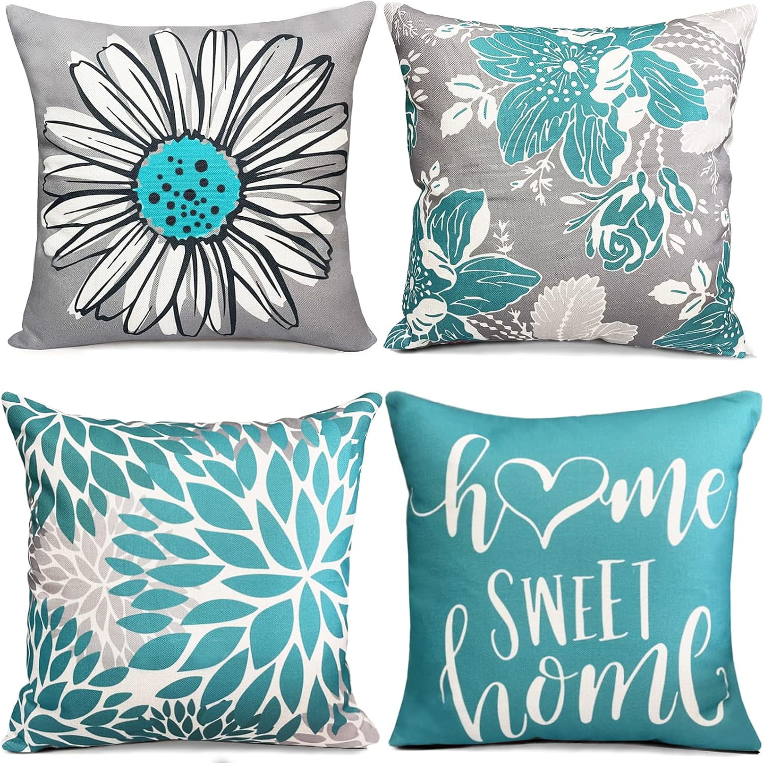 Decorative Throw Pillow Covers Set of 4 Teal Pillow Covers 20x20 inch ...