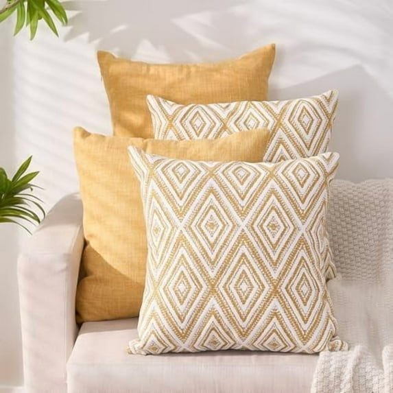 Decorative Throw Pillow Covers Set of 4 Geometric Design Linen Cushion ...