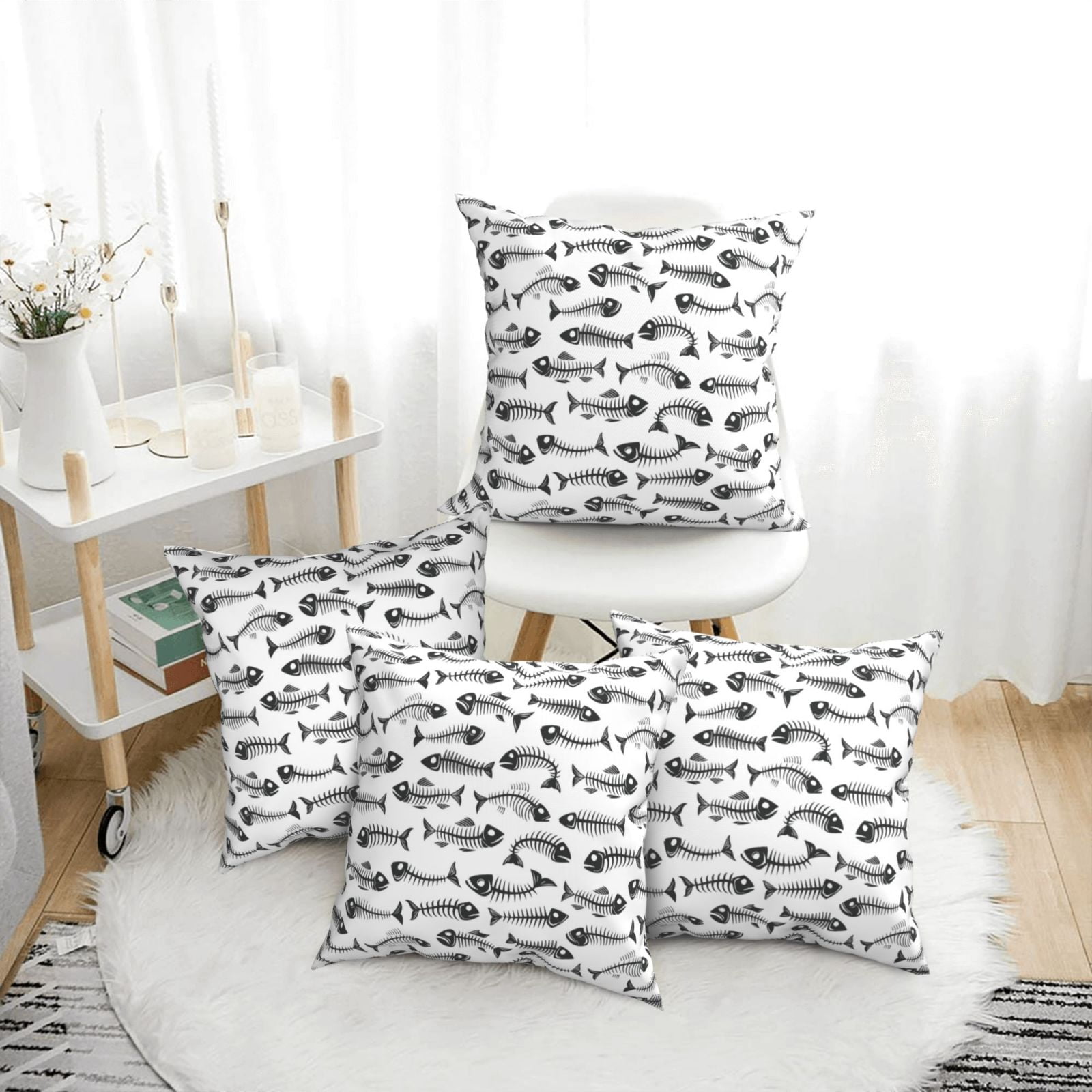 Decorative Throw Pillow Covers - fish bones Pack of 4 Soft Square ...