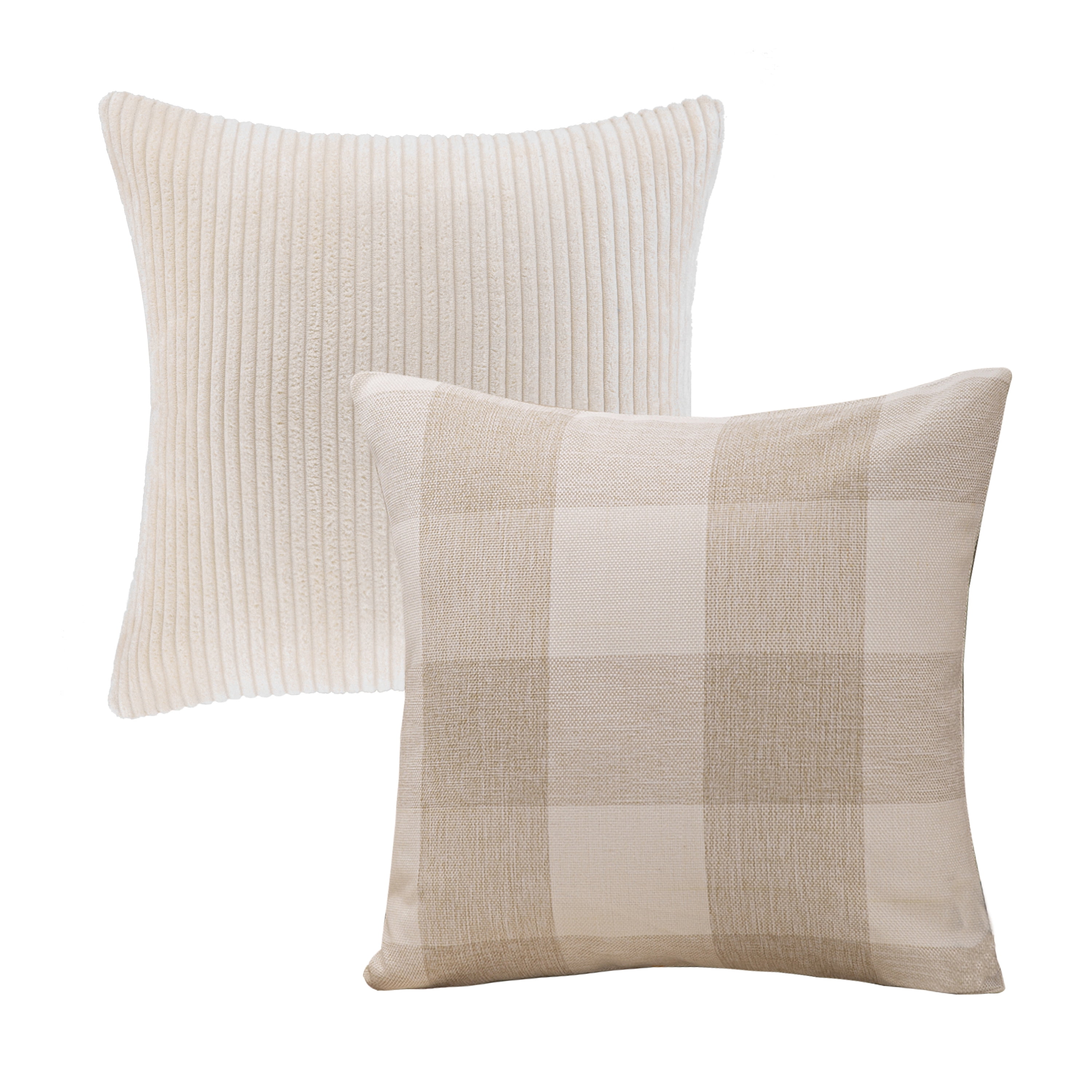 Decorative Throw Pillow Set, Soft Corduroy Striped Velvet & Buffalo ...