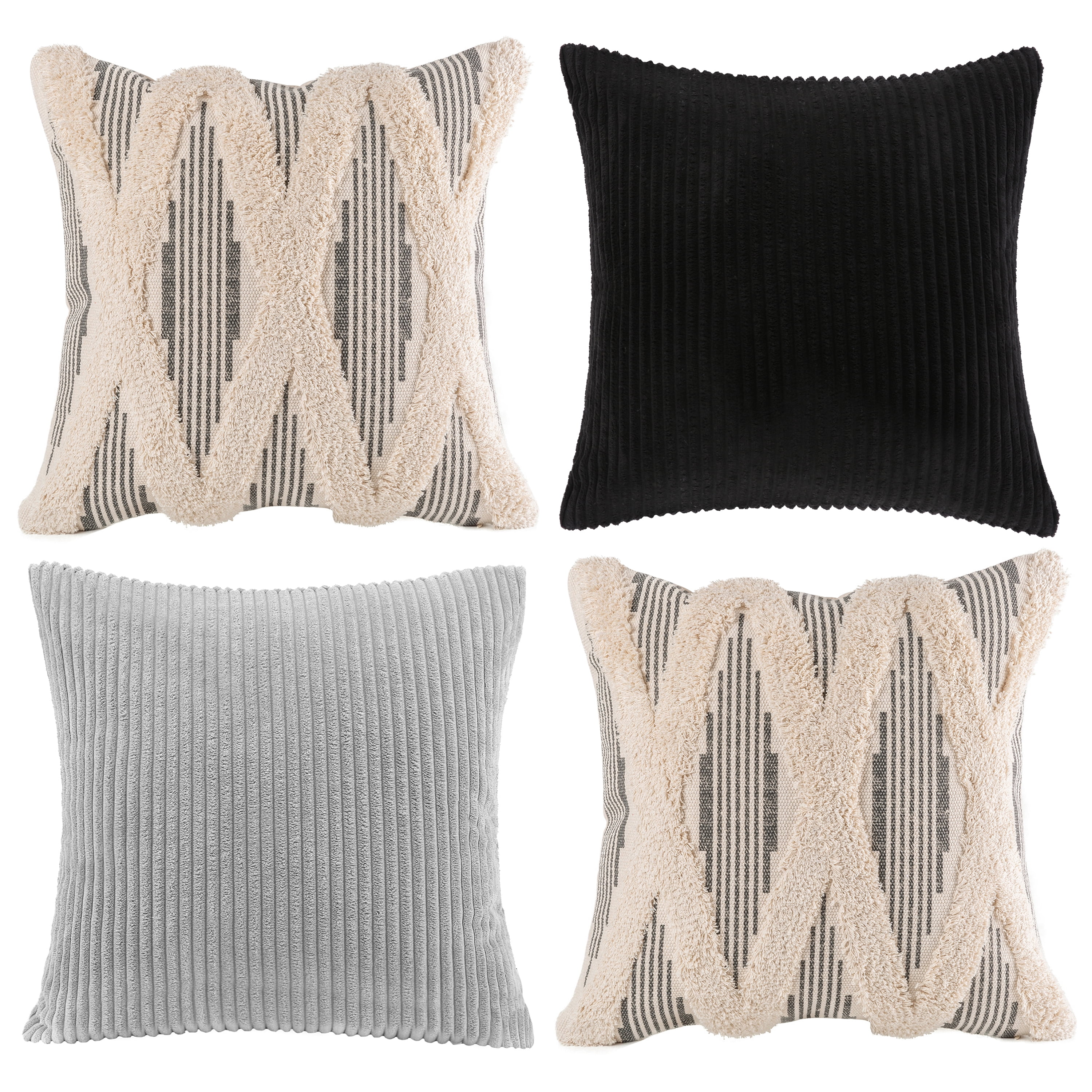 Decorative Throw Pillows Set of 4, Soft Corduroy Striped Velvet & Boho ...