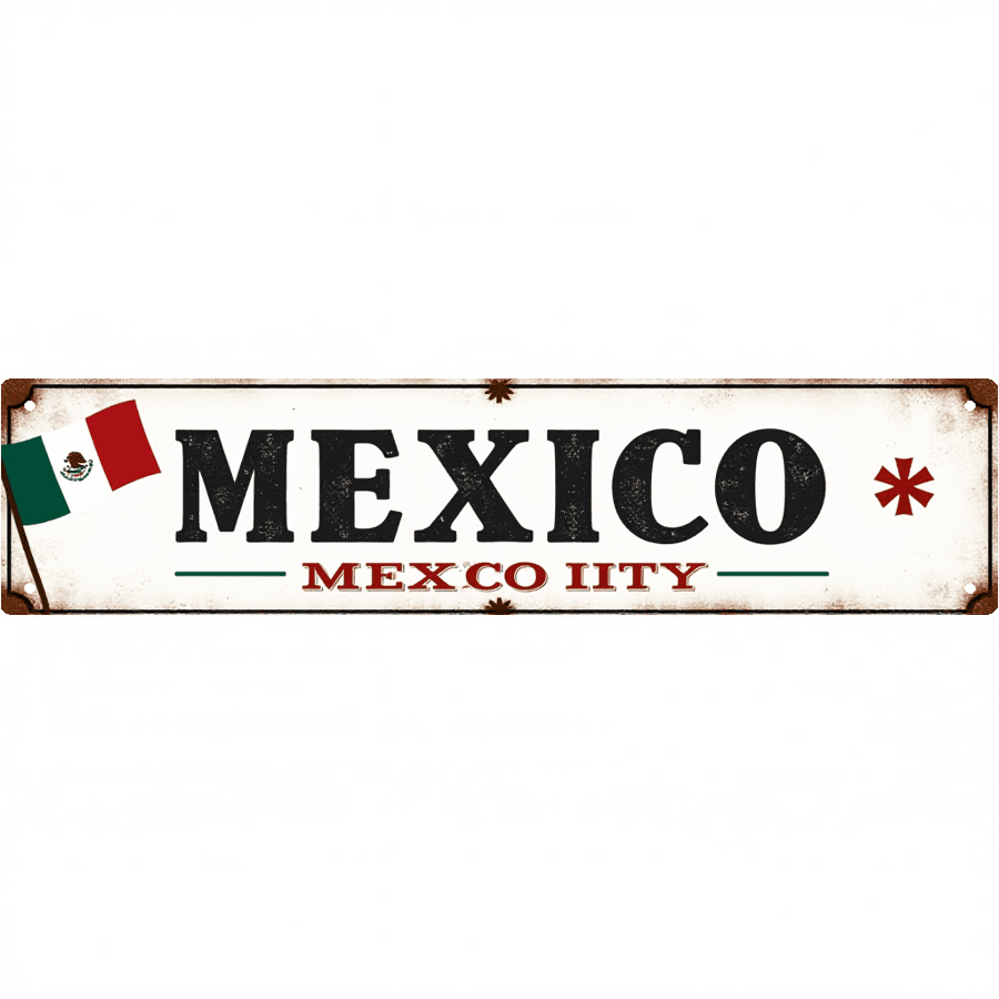 Decorative Tin Sign 16*4 Inches "Mexico Mexico City" Living Room, Patio ...