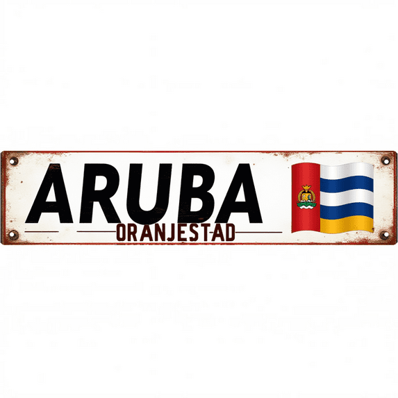 Decorative Tin Sign 16x4 Inch Aruba Oranjestad Design - Great for Beach ...