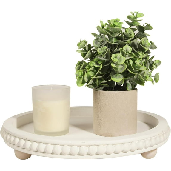 Decorative Tray for Coffee Table, Round Wooden Tray for Decor -White ...