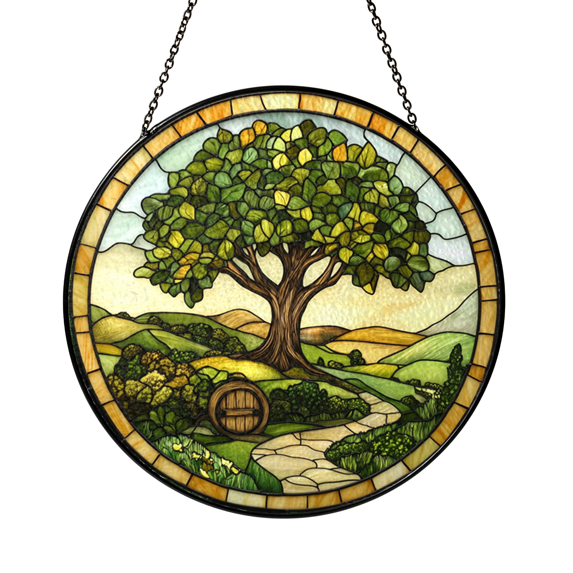 Decorative Tree Landscape Stained Glass Suncatcher – Round Window ...