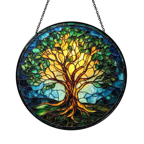 Decorative Tree Silhouette Stained Glass Style Suncatcher, Fantasy ...