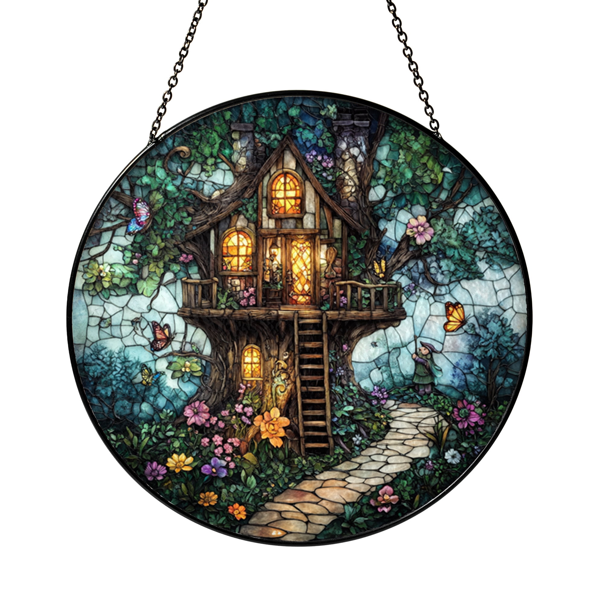 Decorative Tree Stained Glass Style Suncatcher, Fantasy Botanical ...