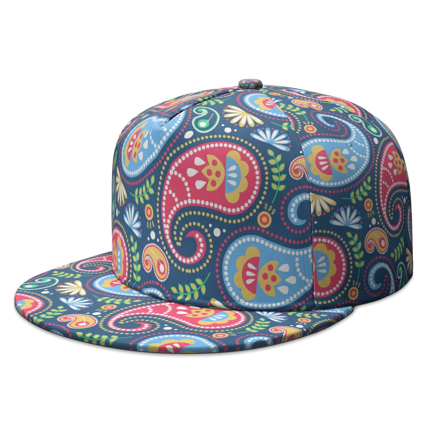 Decorative Trippy Snapback Cap, Adjustable Flat Brim Hat with Vintage ...