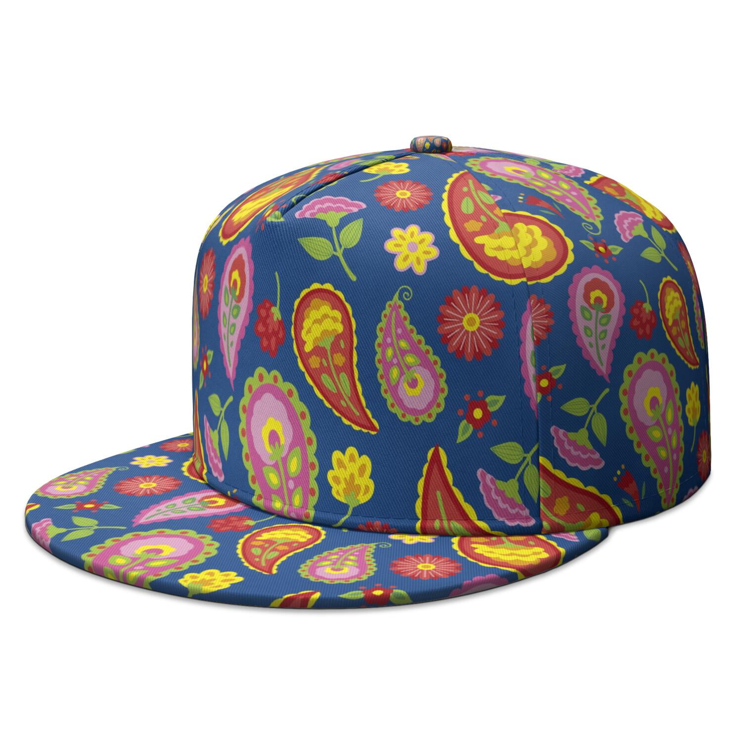 Decorative Trippy Snapback Cap, Adjustable Flat Brim Hat with Vintage ...