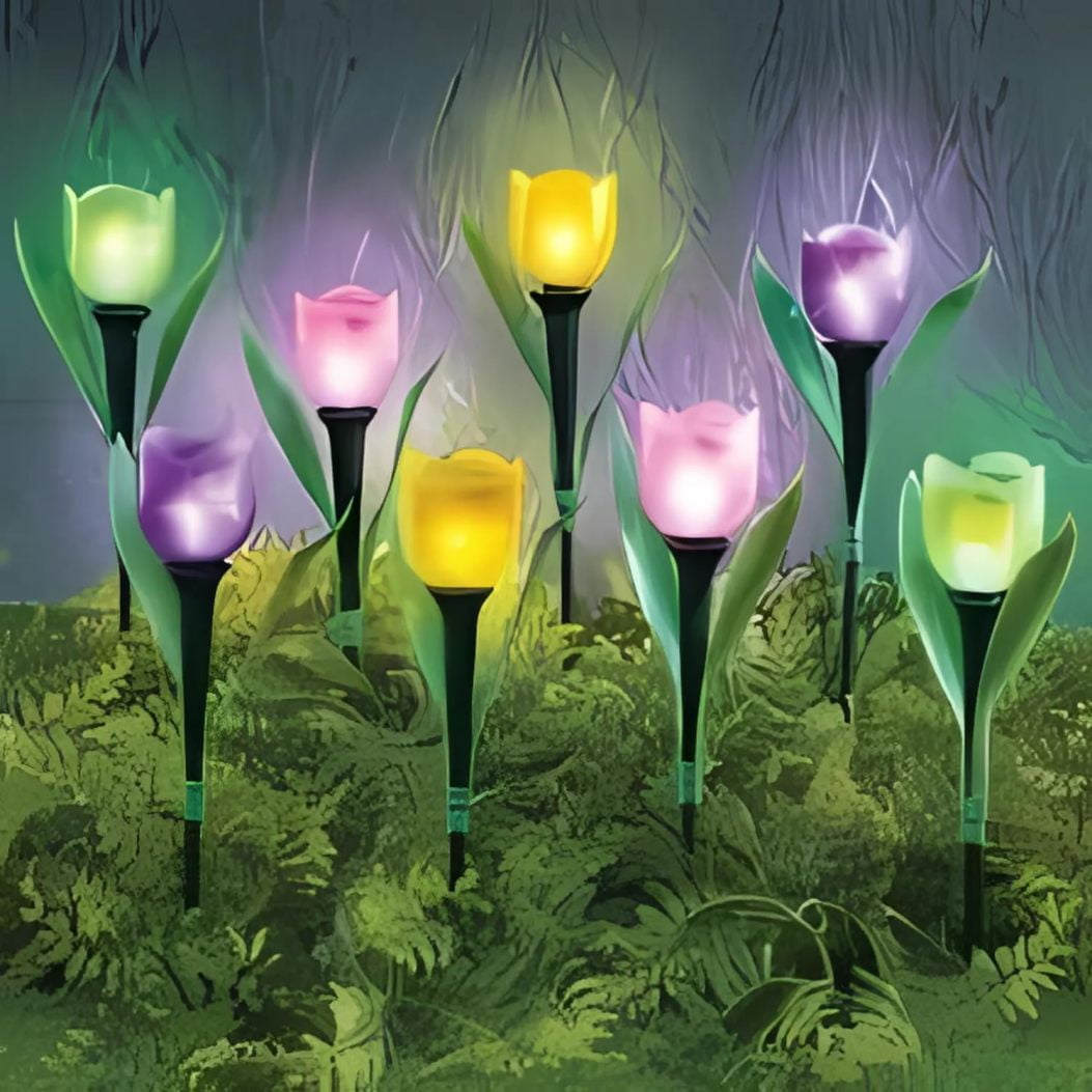 Decorative Tulip Stake Lights – Set of 8 Battery-Powered Yard Lights ...