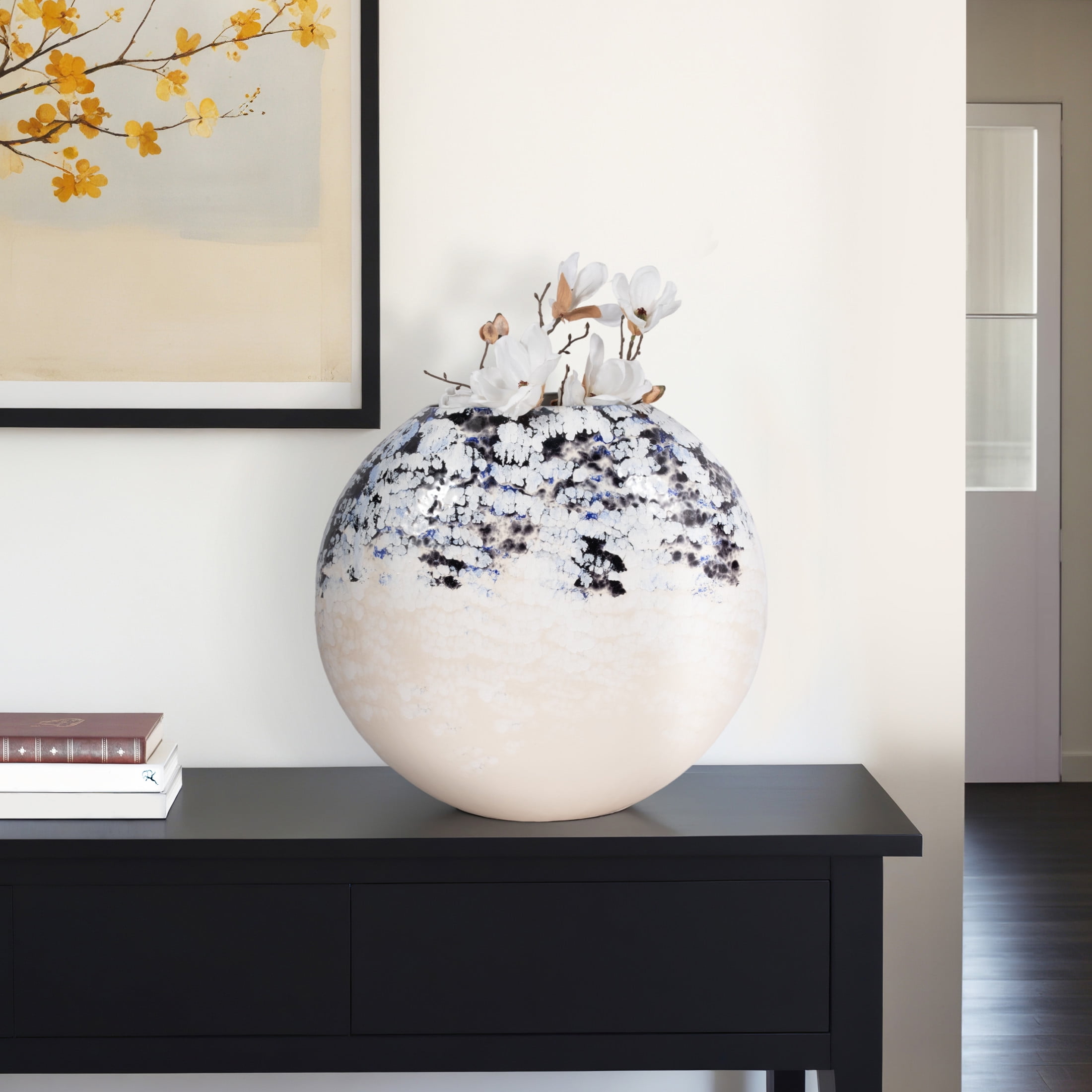 Decorative Vase - Modern Round Metal Iron Flower Holder - Home Accent ...