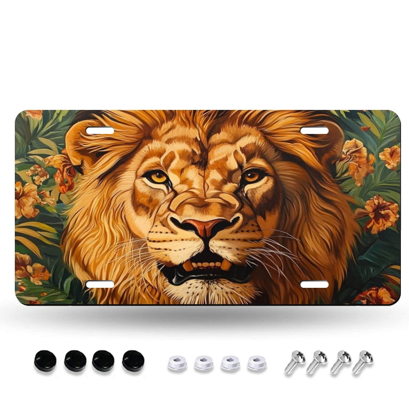 Decorative Vintage License Plate Frame, Rust-Proof Stainless Steel-Lion ...